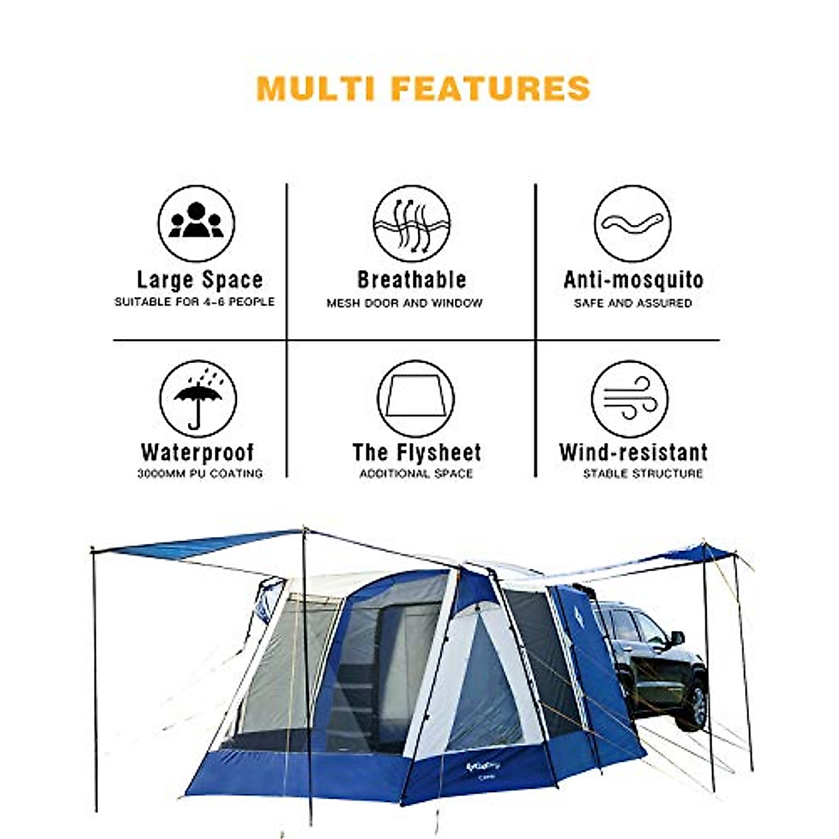 KingCamp Melfi Plus SUV Car Tent 3 Seasons 4-6 Person Multifunctional, Suitable Camping Traveling Family Outdoor Activities