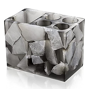 AIMONE Bathroom Accessories Set - 4 Pcs Black Marble Bathroom Sets - Includes Soap Dispenser, Toothbrush Holder, Tumblers & Soap Dish- Housewarming Gift - Bathroom Vanity Countertop Organizer