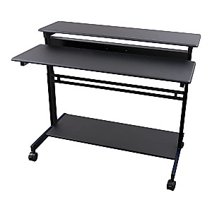 Stand Up Desk Store Rolling Adjustable Height Two Tier Standing Desk Computer Workstation (Black Frame/Black Top, 48" Wide)