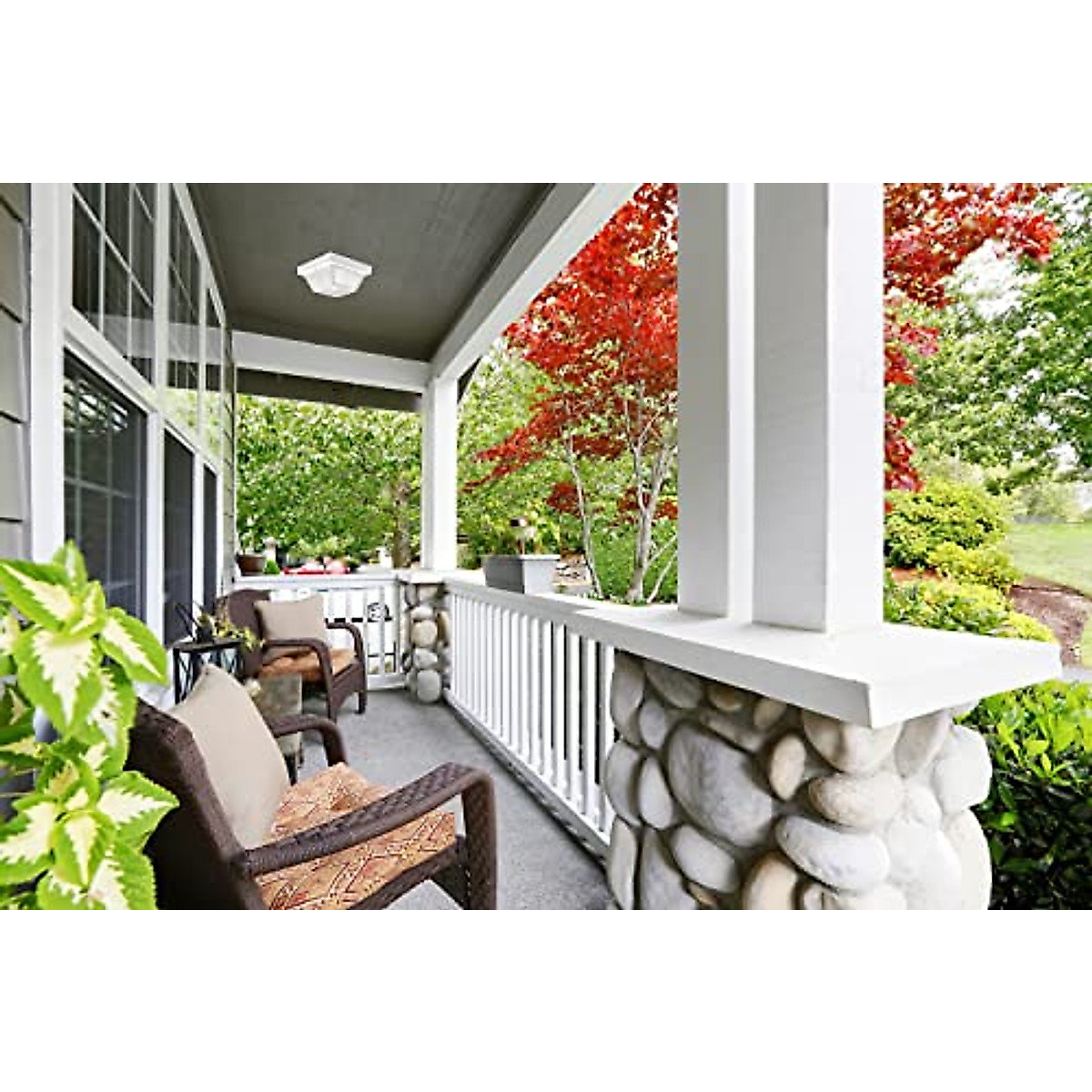 Design House 501858 Traditional 2-Light Outdoor/Indoor Ceiling Light Dimmable with Frosted Glass for Porch Entryway Patio, White