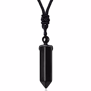 MAIBAOTA Black Obsidian Necklaces for Men Women Natural Crysal Stone Pendant Necklace Adjustable Rope Point Necklace Reiki Spiritual Gemstone Men Necklace Jewelry