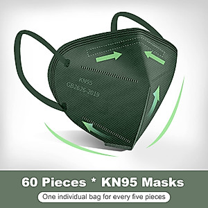 KN95 Breathable Disposable Face Mask - 60 PCS 5 Layer Design Cup Dust Safety Masks Protection, with Elastic Ear Loop and Nose Bridge Clip, Filter Efficiency≥95%