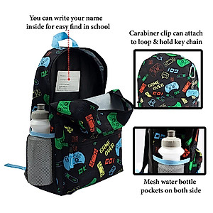 RALME Gaming Backpack Set for Kids, 16 inch, 6 Pieces - Includes Foldable Lunch Bag, Water Bottle, Key Chain, & Pencil Case