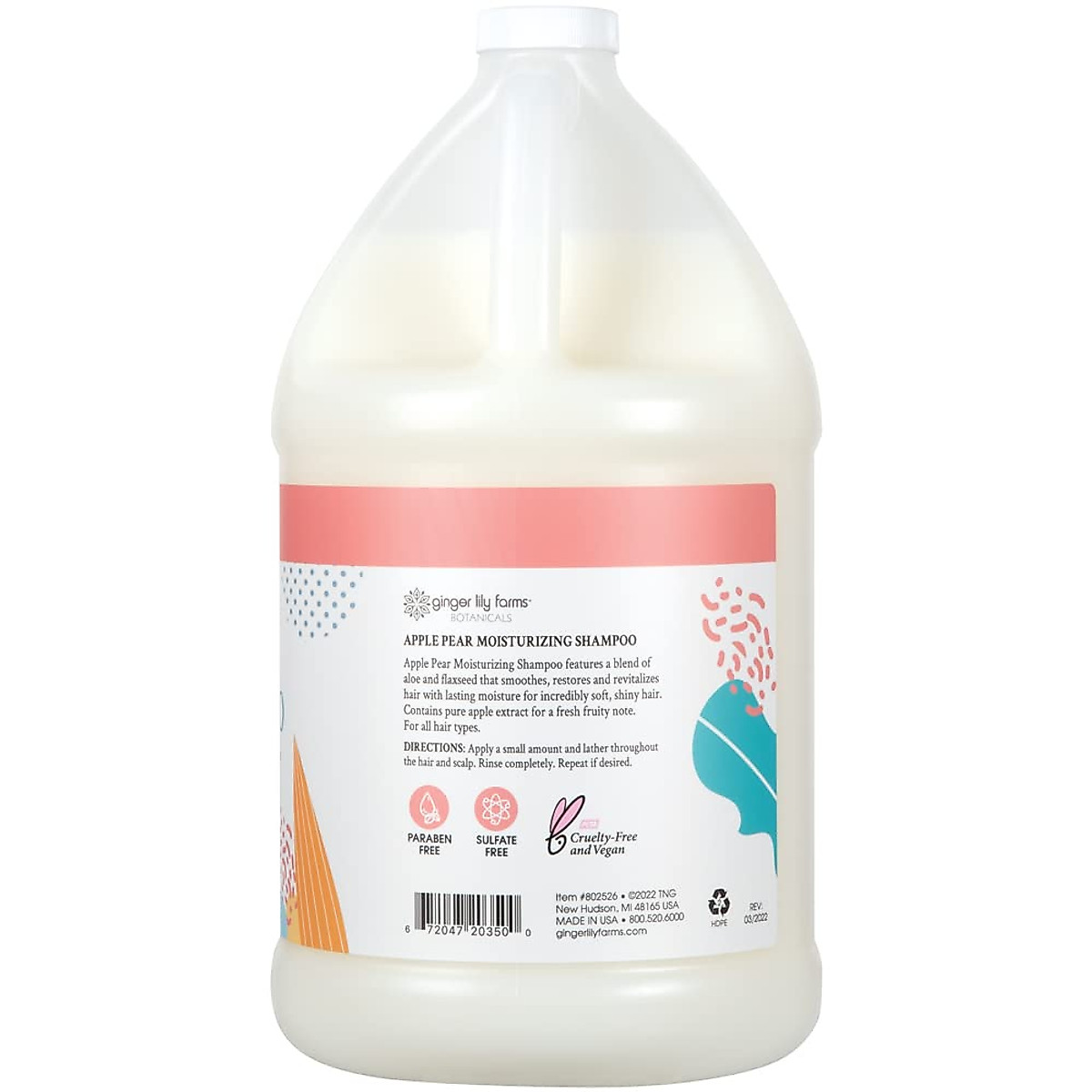 Ginger Lily Farms Botanicals Moisturizing Shampoo for All Hair Types, 100% Vegan & Cruelty-Free, Apple Pear Scent, 1 Gallon Refill (128 fl oz)