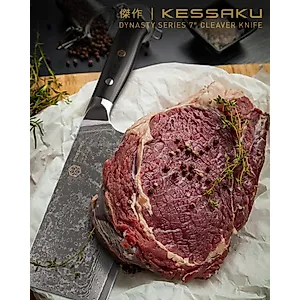 KESSAKU Meat Cleaver Butcher Knife - 7 inch - Damascus Dynasty Series - Heavy Duty - Razor Sharp - Forged 67-Layer Japanese AUS-10V High Carbon Stainless Steel - G10 Garolite Handle with Blade Guard