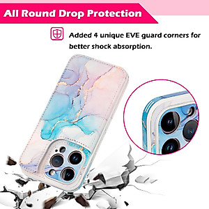 Wallet Case for Apple iPhone 14 Pro 6.1 Inch, PU Leather Credit Card Holder with RFID Blocking, Cell Phone Case with Camera Protection, Durable Shockproof Soft TPU Cover Kickstand (Pink Blue Marble)