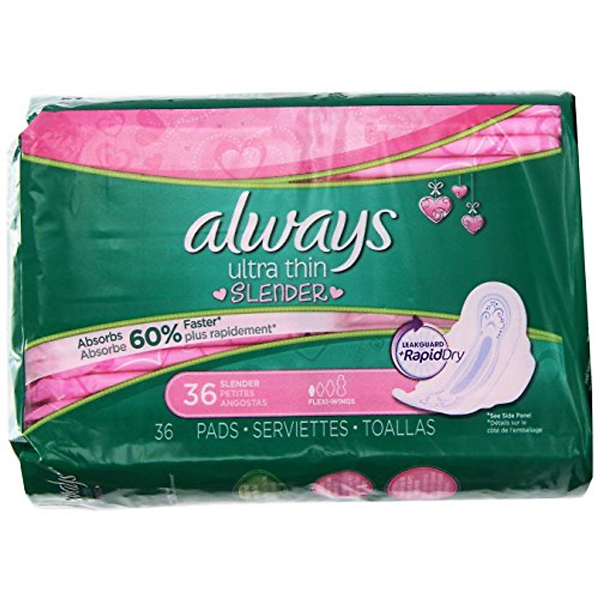Always Ultra Thin Feminine Pads for Women, Slender FlexiWings, 36 Count