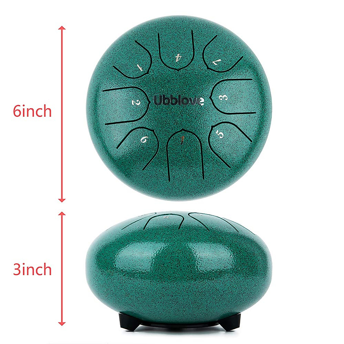 Ubblove Steel Tongue Drum for Kids: 8 Notes 6 Inches Key of C Metal Steel Drums Instrument with Bag for Meditation, Yoga, musical education, zen tone (Green)