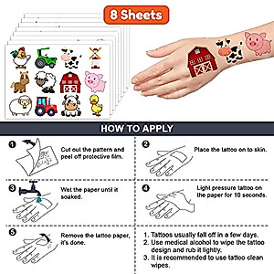Pink Farm Barnyard Animal Temporary Tattoos Themed Birthday Party Supplies Decorations Favors Decor Cute Tattoo Sticker 8Sheets 96PCS Gifts for Kids Girls Boys School Prizes Rewards Carnival Christmas