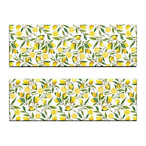 Ambesonne Nature Bench Cushion Set of 2, Exotic Lemon Tree Branches Yummy Delicious Kitchen Gardening Design, Standard Size Foam Pad and Decorative Cover, 45" x 15" x 2", Fern Green Yellow White