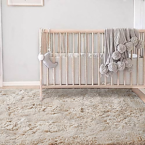 Toneed Camel Fluffy Area Rugs for Bedroom, 5 x 8 Feet Clearance Soft Fuzzy Shaggy Rug for Boys Girls Kids Room Throw Dorm Nursery Kindergarten Carpet