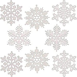 Large Snowflakes Extra Large Outdoor Christmas Ornaments Glittered Snowflakes Decorations Oversized Christmas Ornaments Snowflake Window Hanging Decorations (White Cute Style, 8 Pcs)