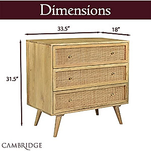 Cambridge Parkview 3-Drawer Mango Wood Chest in Natural, 33.5"W x 18"D x 31.5"H, 988010-NAT