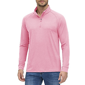 MAGCOMSEN Long Sleeve Shirts for Men Quarter Zip Pullover Mens Lightweight Golf Pullover Shirts Dry Fit Shirt Sweatshirt Pink,L