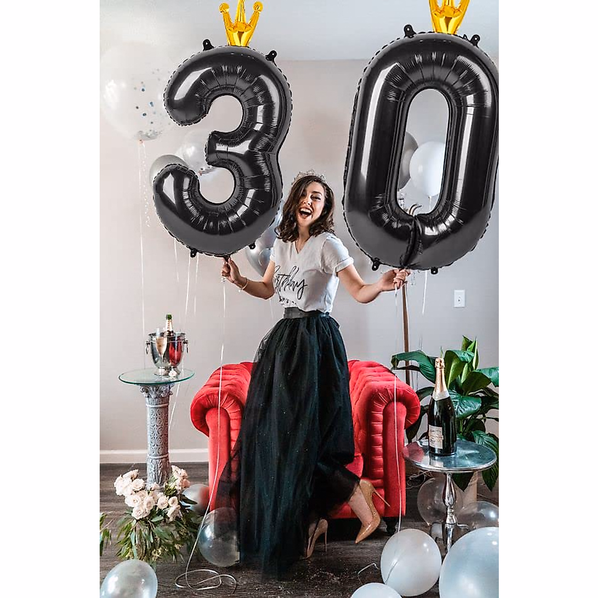 Black 5 Balloon, 40 Inch Number Balloon, Black and Gold Party Supplies, 5th Birthday Balloon Decorations, 5 15 25 35 50 Number Balloons, Number 5 Balloon