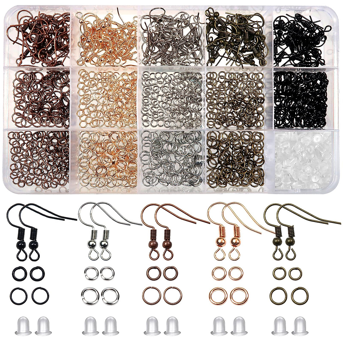TOAOB 150pcs Mixed Colors Earring Hooks Hypoallergenic Ear Wire Hooks and 1000pcs 4mm Open Jump Rings 200pcs Earring Backs Jewelry Making Findings