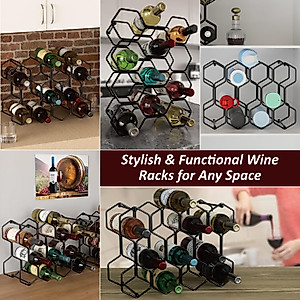 Buruis Countertop Wine Rack, 14-Bottle Modern Freestanding Metal Holder for Red and White Wine, Tabletop, Kitchen, Bar, and Cabinet Storage (Black)
