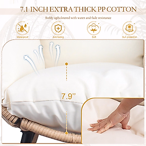 Brafab Stationary Egg Stand, Oversized Large Wicker Lounger with 8" Thick Cushion and 500 lbs Capacity, Heavy Duty Steel Frame, Rattan Basket Chair for Outdoor Patio Backyard (Natural), Cross Weave