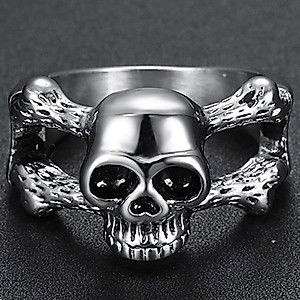 Jude Jewelers Stainless Steel Retro Vintage Gothic Skull Cocktail Party Biker Ring (Silver, 11)