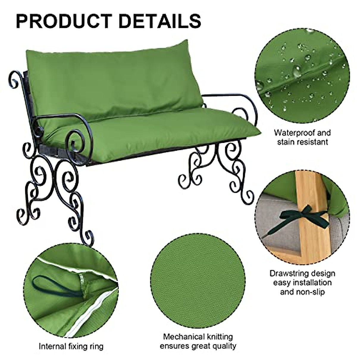 BASANOB Porch Swing Cushions Cover, Three Seat Swing Replacement Cushion Cover, Anti-Fading and Anti-Slip Starp Rope Design Bench Cushion Cover for Outdoor Furniture (Khaki, 60" W x 40" D x 4" Thick)