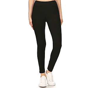Leggings Depot Women's 3" Waistband Yoga High Waisted Solid Leggings Pants (Full Length, Black, Medium)