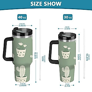 FRCSDIY Cactus Insulated Tumbler with Handle and Straw Lid,40oz Leakproof Stainless Steel Cup BPA-Free Water Bottle