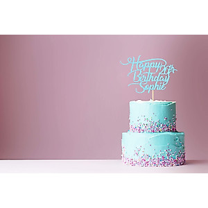 EDSG Personalised Birthday Cake Topper Customized Any Name Age Party Cake Decoration 16 18 21 30 40 Double Sided Glitter Card Baby Pink