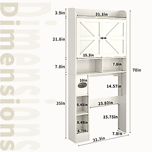 MUUEGM 32.3''W Over The Toilet Storage Cabinet with Barn Doors, Over Toilet Organizers and Storage with Toilet Paper Holder, Bathroom and Laundry Storage Cabinet with Adjustable Bottom Bar, White