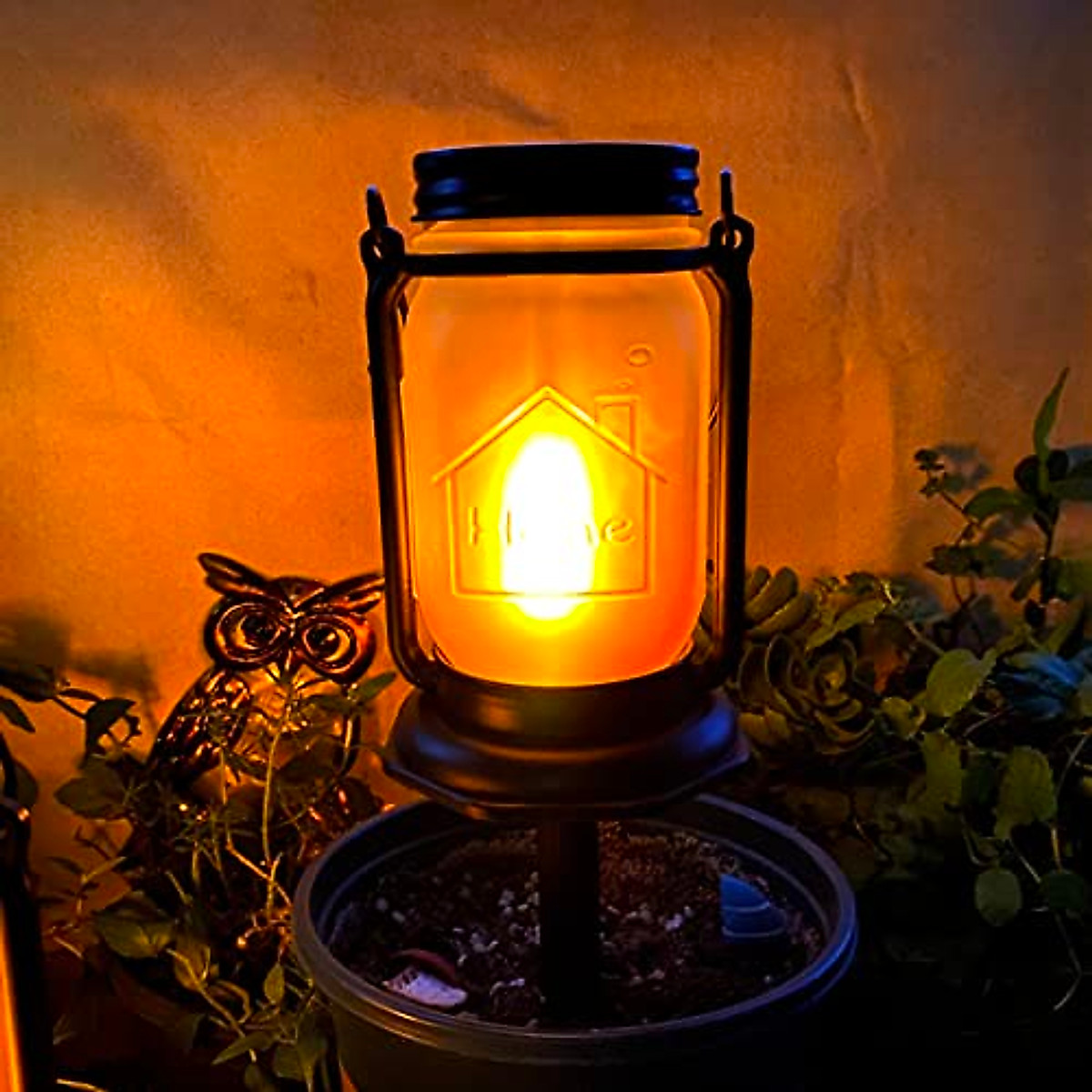 Solar Garden Lantern Light Mason Jar Torch Lights Hanging or Stick in Lawn for Outdoor Patio Garden Table Decor Gift-2 Pack