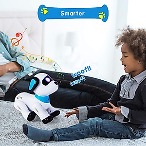 yiman Remote Control Robot Dog Toy, Programmable Interactive & Smart Dancing Robots for Kids 5 and up, RC Stunt Toy Dog with Sound LED Eyes, Electronic Pets Toys Robotic Dogs for Kids Gifts Blue