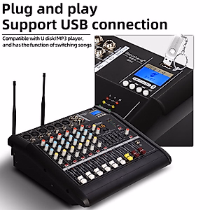 Professional 6 Channel Bluetooth USB Audio Mixer Mixing Console with 2 Handheld Wireless Microphone for Home Studio Recording DJ Network Live Karaoke - Depusheng GM6X