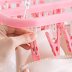 Groupcow Clip and Drip Hanger Clothes Hanger Drying Rack 32 Clips (Pink)