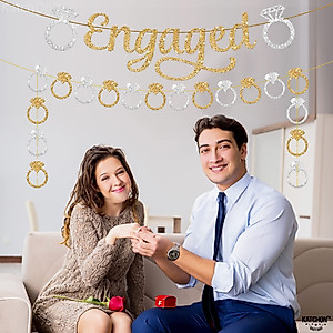 KatchOn, Pre-Strung Gold and Silver Glitter Engaged Banner - 2 String, 10 Feet, No DIY | Engagement Party Decorations | Engagement Banner for Bachelorette Party Decorations, Engagement Decorations
