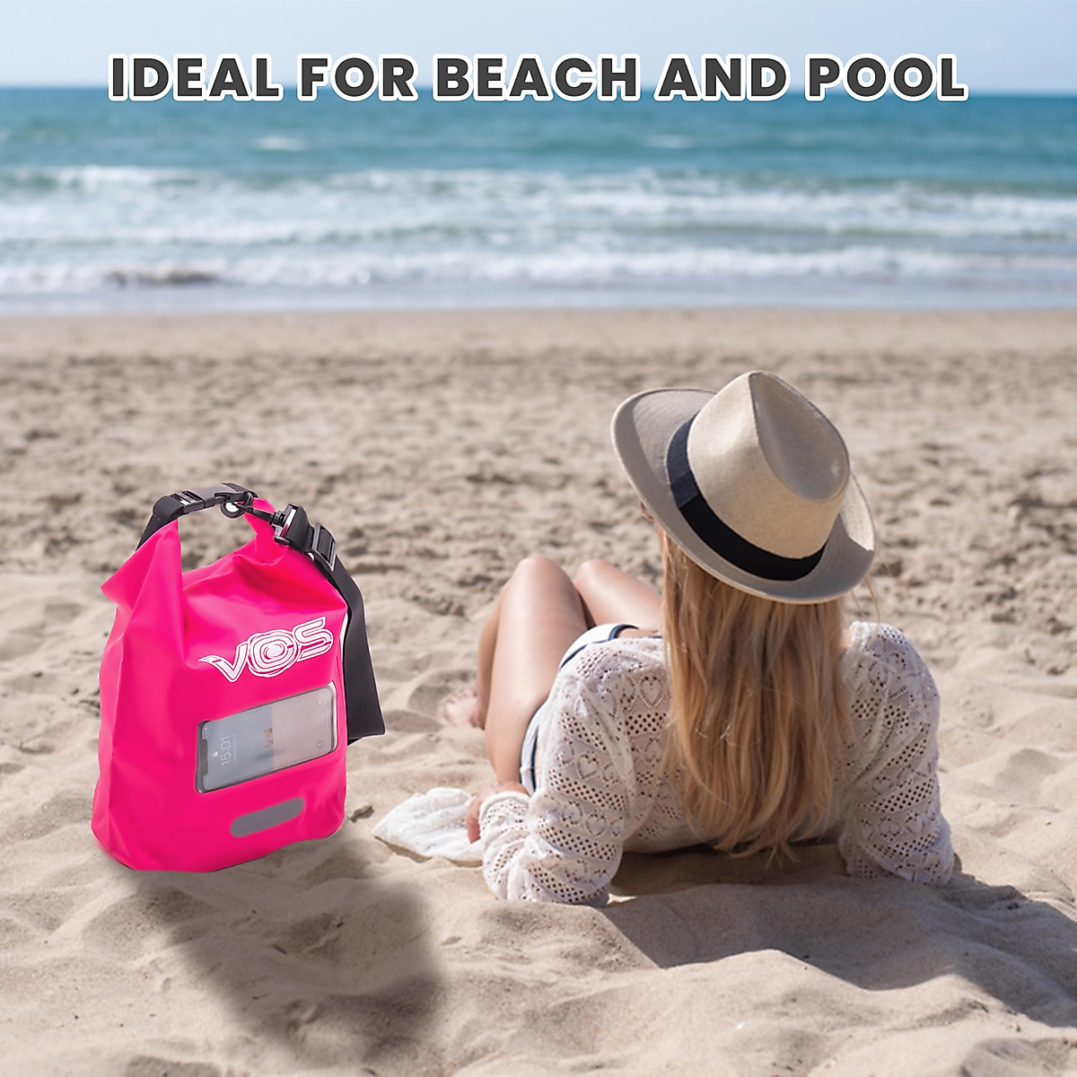 VOS Waterproof Premium Dry Bag - 5L | All-purpose Bag Lightweight Dry Storage Bag Backpack for Travel, Swimming, Boating, Kayaking, Camping, Beach (Pink)