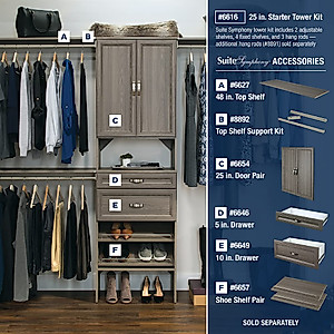 ClosetMaid SuiteSymphony Wood Closet Drawer, Add On Accessory, Shaker Style, for Storage, Closet, Clothes, 25” x 10” Size for 25 in. Units, Graphite Grey/Satin Nickel