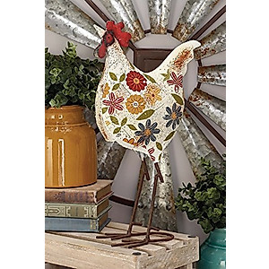 Deco 79 Metal Rooster Indoor Outdoor Distressed Standing Garden Sculpture with U Shaped Feet, 10" x 5" x 17", Cream