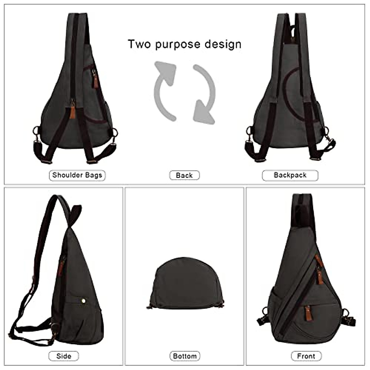 Phenas 2 In 1 Vintage Chest shoulder Bag Canvas Sling Bag Casual Backpack for Men Women Daily Outdoor Sport Cycling Hiking