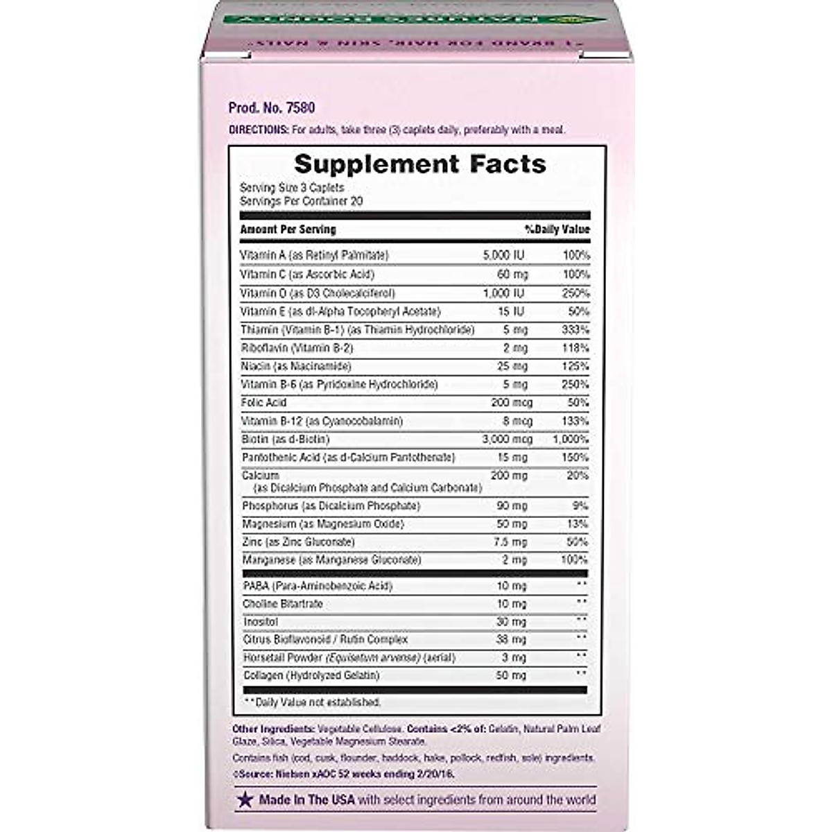 Nature's Bounty Optimal Solutions Hair, Skin & Nails Formula, 60 Coated Caplets