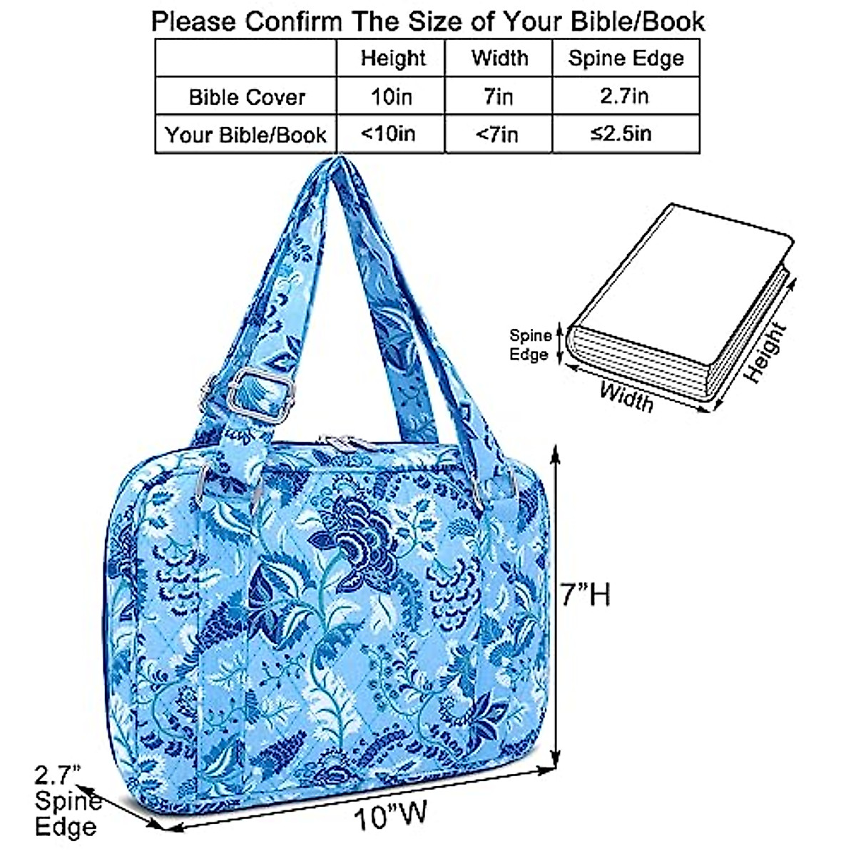 Lost Deer Bible Cover for Women with Adjustable Straps, Large Study Bible Carrying Case Bag with Zip Pocket, 10x7x2.7 Inches