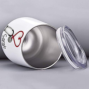 Personalized Stethoscope Wine Tumbler - Yes I'm A Nurse - Nurses and Doctors Birthday and Graduation Gifts Men and Women - 12oz Stemless Cup with Lid