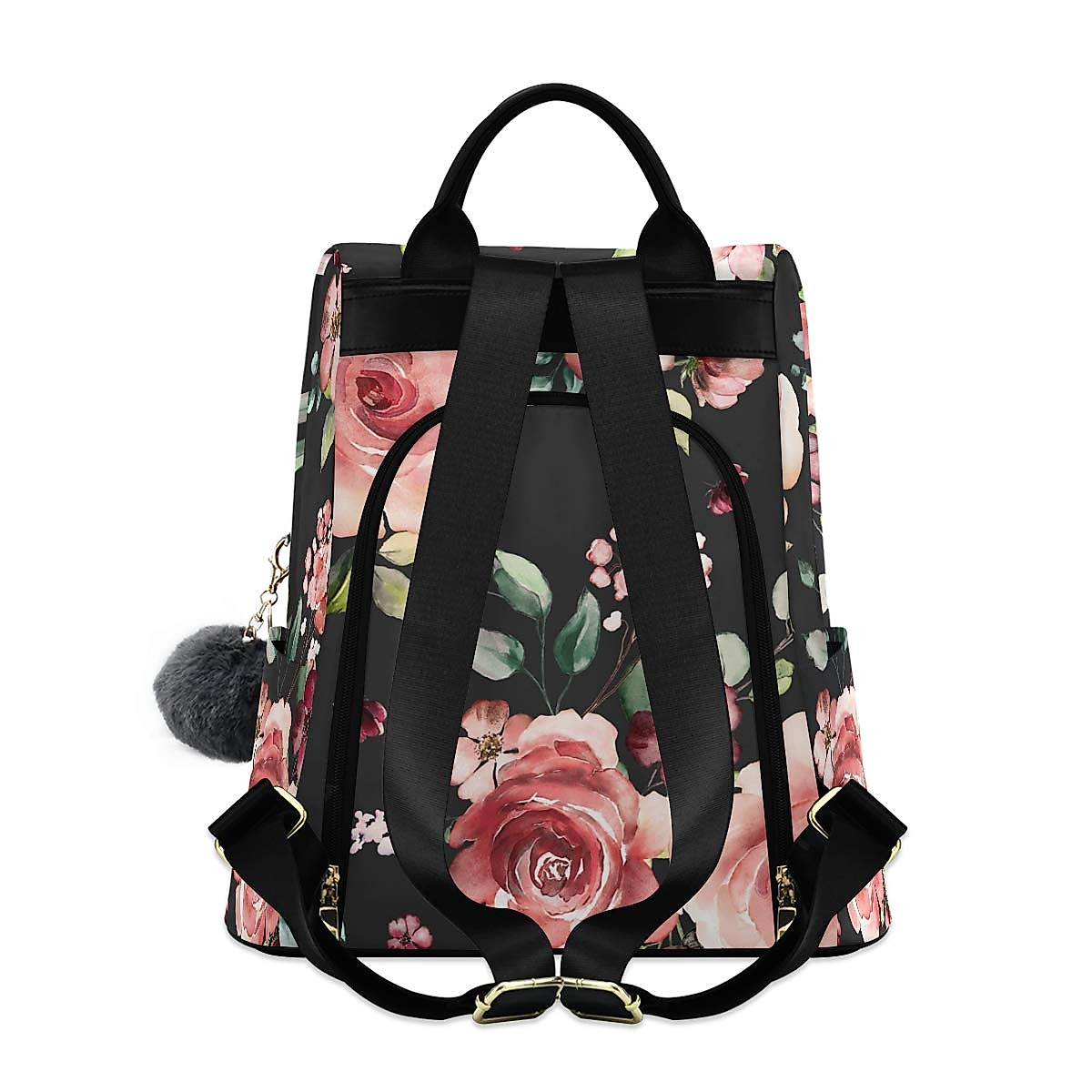 ALAZA Rose Flowers Floral Black Backpack Purse with Adjustable Straps