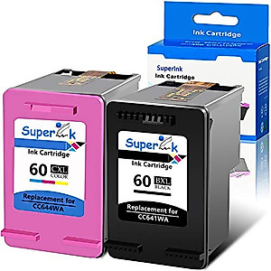 SuperInk Remanufactured 60XL 60 XL CC641WN CC644WN Ink Cartridge Replacement Compatible for Hp Photosmart C4680 D110 Deskjet D2680 D1660 D2530 F2430 F4210 Printer (1 Black 1 Tri-Color)