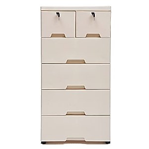 Plastic Dresser, Plastic Drawers Dresser, Clothes Drawer, Storage Cabinet with 6 Drawers, Closet Drawers Tall Dresser Organizer for kids Bedroom Playroom Furnitures (Beige, 19.7" W x 13.8" D x 40" H)
