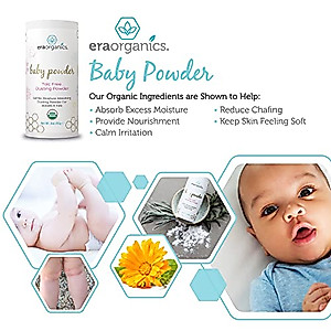 Era Organics Talc Free Baby Powder - USDA Organic Dusting Powder for Excess Moisture &amp; Chafing That’s Actually Good for Your Skin- Non Toxic, Non-GMO, Cruelty Free Baby Skin Care