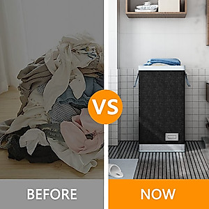 Wisdom Star Large Laundry Basket with Lid, 100L Waterproof Laundry Hamper with Removable Laundry Bag, Collapsible Laundry Baskets with Extended Handles for Bedroom, Bathroom, Dorm, Laundry Room, Black