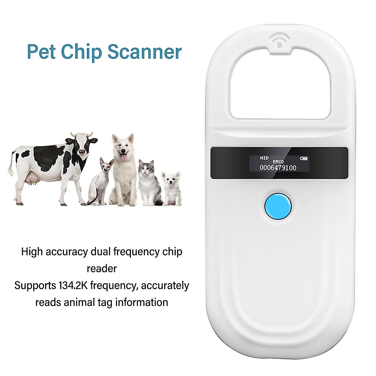 Pet Microchip Reader, Portable Pet Chip Reader Dual Frequency USB Rechargeable Handheld Animal Tag Scanner for Cows Dogs Cats Pigs Animals