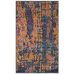 SAFAVIEH Madison Collection Accent Rug - 3' x 5', Blue & Orange, Modern Boho Abstract Design, Non-Shedding & Easy Care, Ideal for High Traffic Areas in Entryway, Living Room, Bedroom (MAD143A)