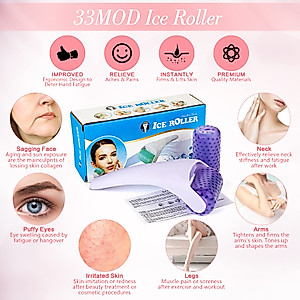 Ice Roller for Face and Eyes (2 premium roller heads included)- Face Ice Roller Massager to Reduce Puffiness around eyes and face, Migraine Pain, Wrinkles. Women's Gift idea. (Purple)