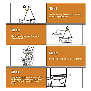 TARNABY Hanging Shower Caddy, Over Shower Head Rustproof Shower Organizer with Hooks for Razor and Bath Ball Brush (Black)