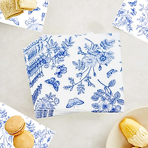 40 Pack Blue White Floral Cocktail Napkins Blue White Floral Luncheon Napkins Fancy Dessert Paper Napkins for Floral Theme Bridal Baby Shower Tea Party Blue White Floral Birthday Party Supplies Decor